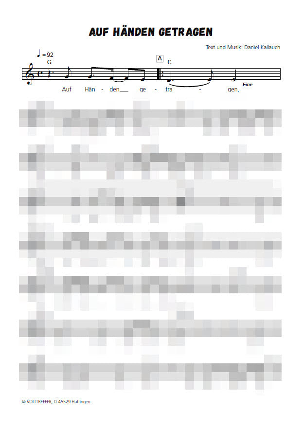 Auf Händen getragen - Liedblatt
