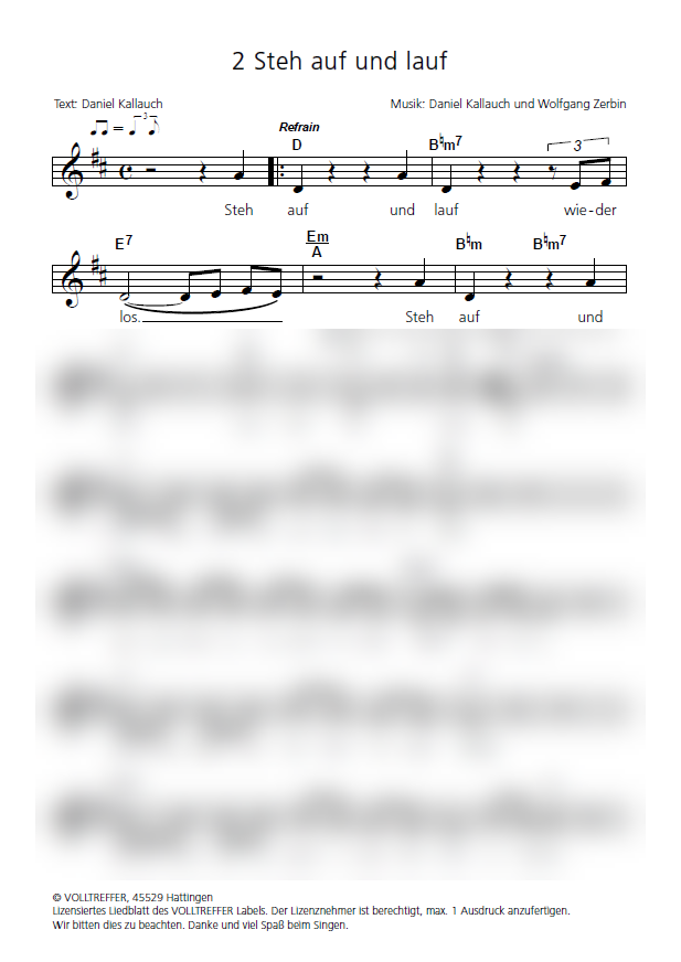 Steh auf und lauf - Liedblatt